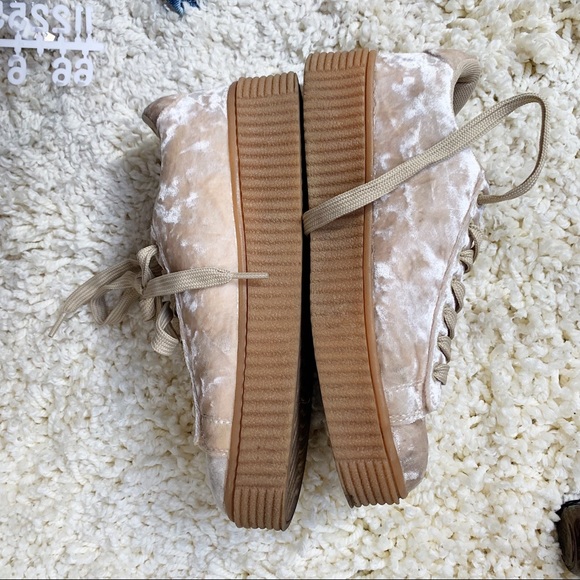 Misbehave | Shoes | Crushed Velvet Beige Platform Sneakers | Poshmark